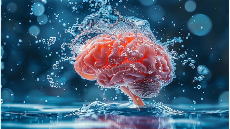 Vibrant Human Brain Floating in Water with Dynamic Splash and Bokeh ...