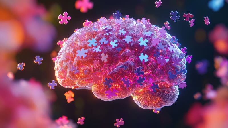 Vibrant Human Brain with Puzzle Pieces, Symbolizing Problem Solving and ...