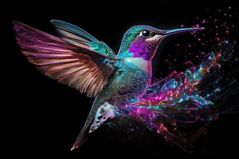 Neon Hummingbird Fantasy stock illustration. Illustration of flight ...