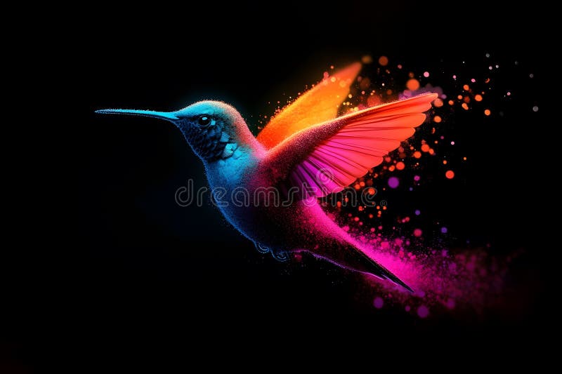 Vibrant Hummingbird with Neon Colors and Particle Effects Digital Art ...