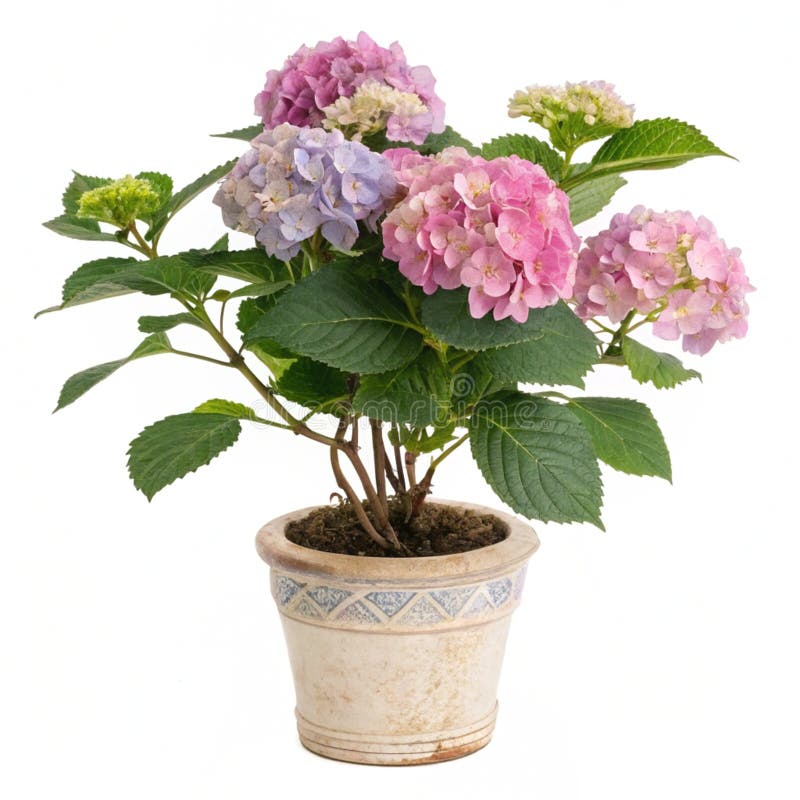 Vibrant Hydrangea in Ceramic Pot Stock Illustration - Illustration of ...