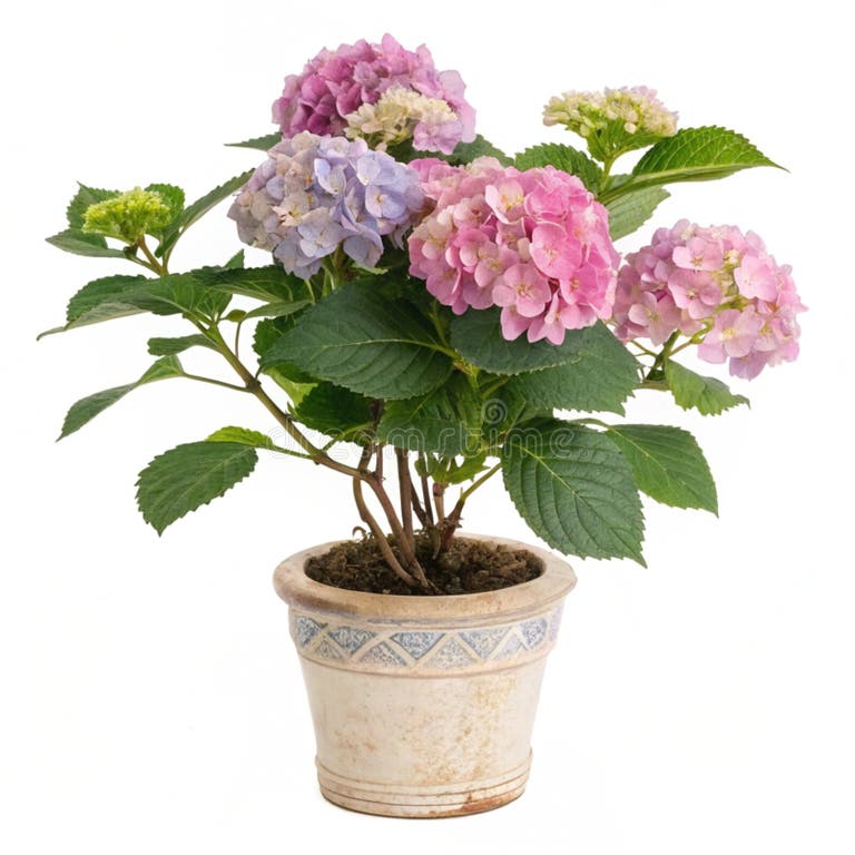 Vibrant Hydrangea in Ceramic Pot Stock Illustration - Illustration of ...