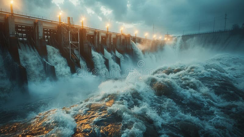Vibrant Hydroelectric Dam Generating Renewable Energy with Cascading ...