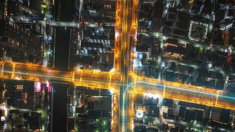 Vibrant Hyper Lapse of Huge City at Night with Data Visualization ...
