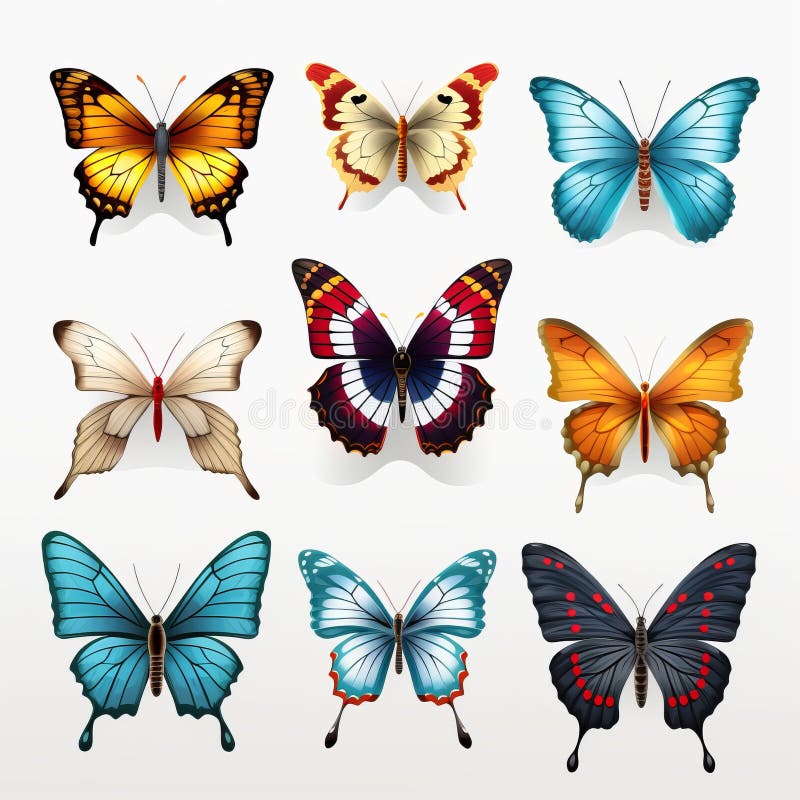 Vibrant Hyper-realistic Butterfly Vector Illustrations Stock ...