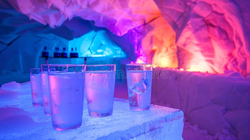 Vibrant Ice Bar with Illuminated Sculptures and Colorful Lighting ...