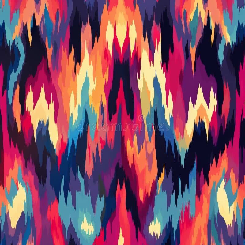 Vibrant Ikat Art with Distorted Forms and Psychedelic Colors Stock ...