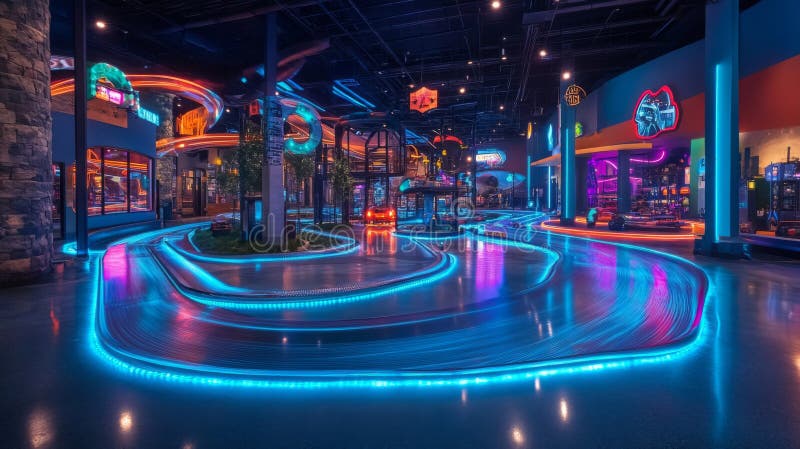 Vibrant Illuminated Arcade Track at Night Stock Illustration ...