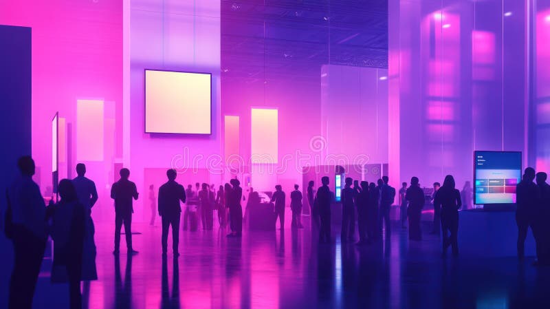 Vibrant Illuminated Convention Hall with Attendees Networking Stock ...