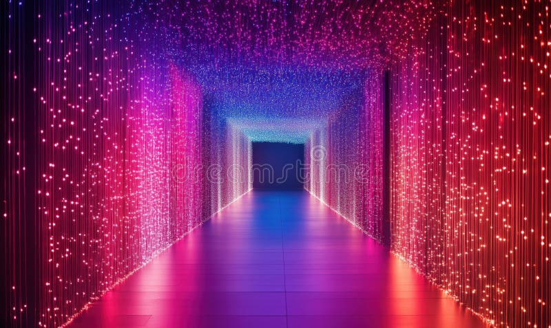 Vibrant Illuminated Corridor with Colorful LED Lights Creating a ...