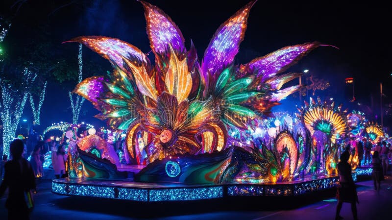 Vibrant Illuminated Float at Night Parade Stock Illustration ...