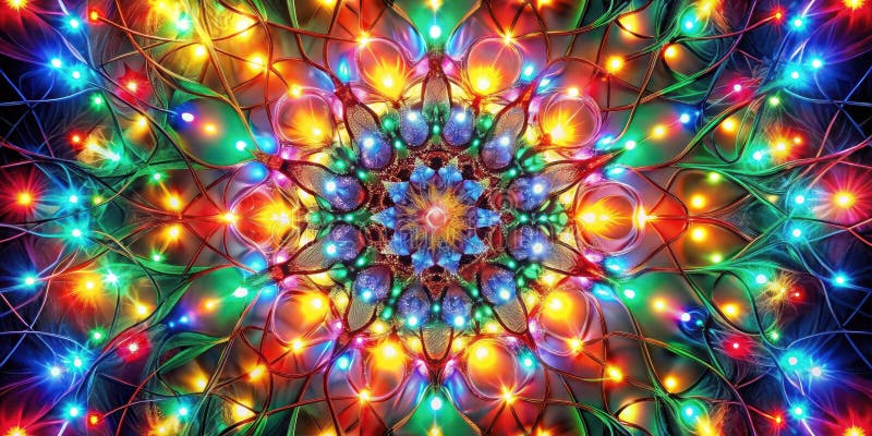 Vibrant Illuminated Mandala of Intertwined Lights Featuring a Central ...