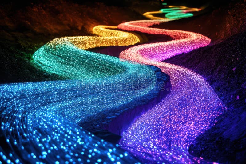 A Vibrant, Illuminated Pathway Winding through a Dark Landscape ...