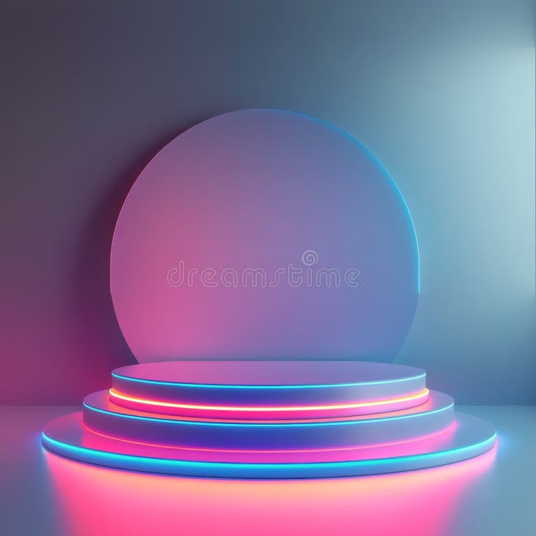 A Vibrant Illuminated Stage Setup with Concentric Circles and a Glowing ...