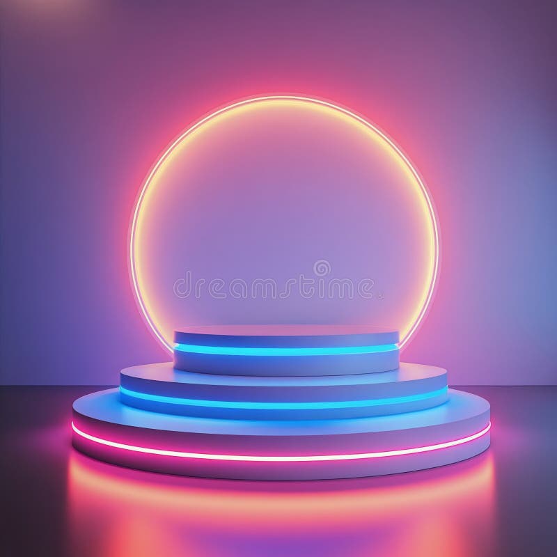 A Vibrant Illuminated Stage Setup with Concentric Circles and a Glowing ...