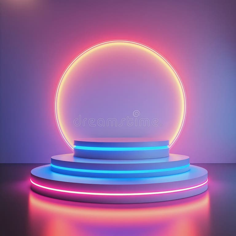 A Vibrant Illuminated Stage Setup with Concentric Circles and a Glowing ...