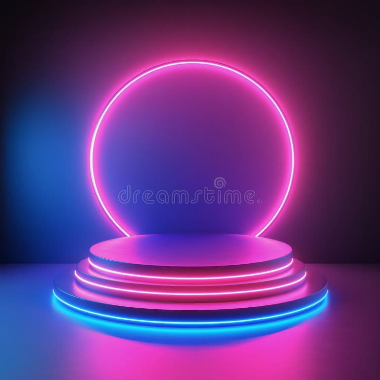 A Vibrant Illuminated Stage Setup with Concentric Circles and a Glowing ...