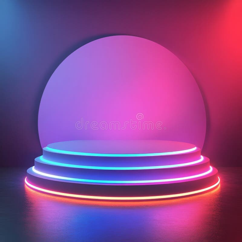 A Vibrant Illuminated Stage Setup with Concentric Circles and a Glowing ...