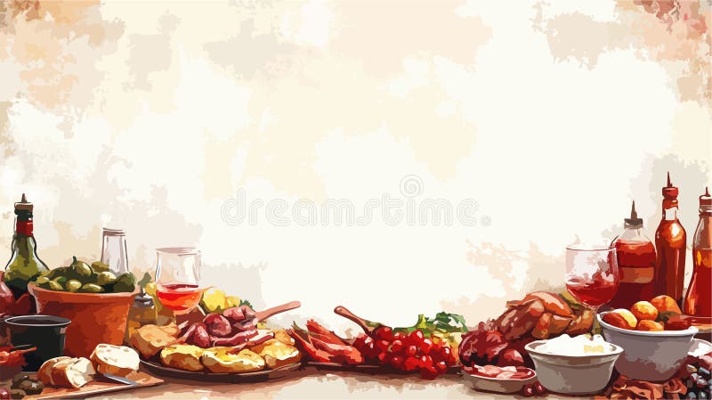 Vibrant Illustrated Backdrop for Tapas Bar Menu Stock Vector ...