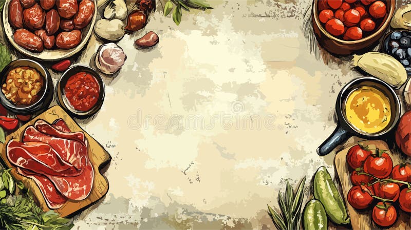 Vibrant Illustrated Backdrop for Tapas Bar Menu Stock Vector ...