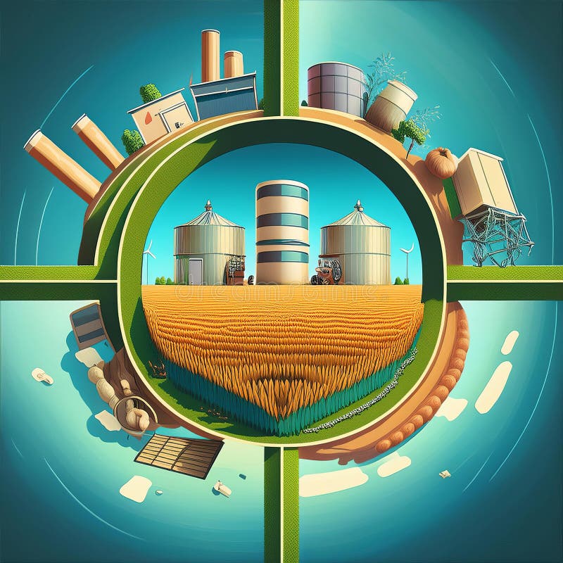 A Vibrant Illustration of Agricultural Elements Showcasing Silos ...