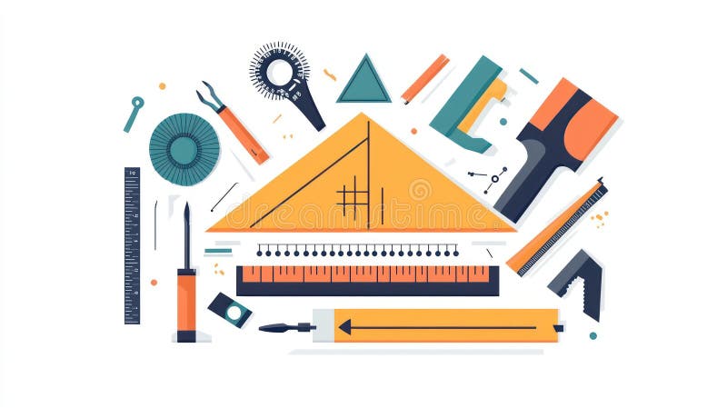 Vibrant Illustration of Assorted Tools and Measuring Instruments Stock ...