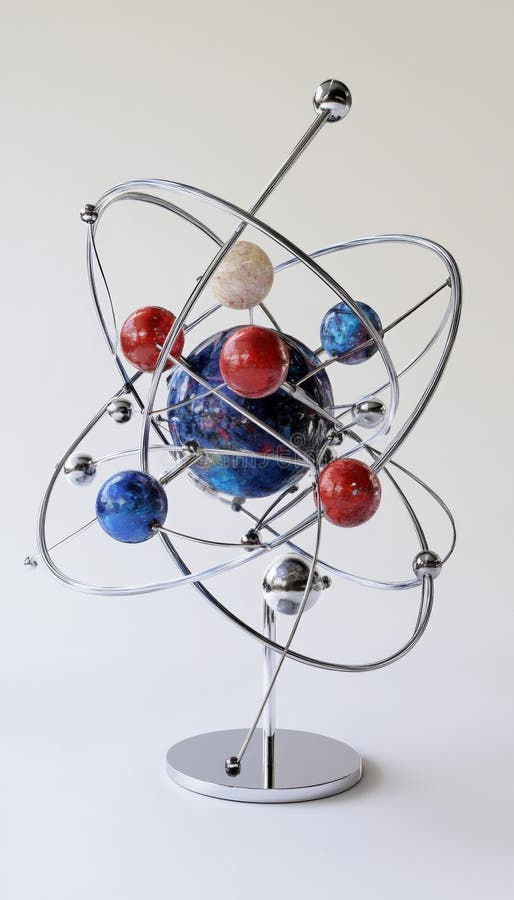 Vibrant Illustration of an Atom Model with Orbiting Electrons ...