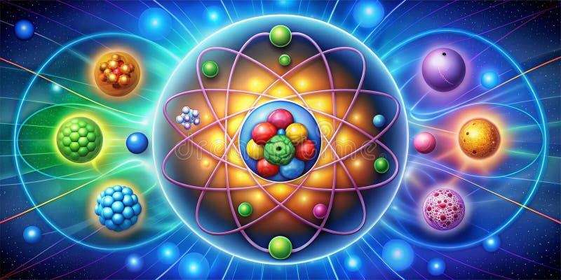 A Vibrant Illustration of Atomic Structures and Subatomic Particles ...