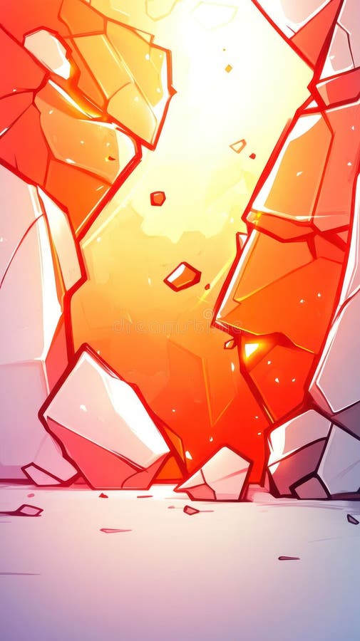 A Vibrant Illustration of Broken Rocks Revealing a Glowing Light Behind ...