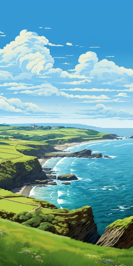Vibrant Illustration of Bude, Cornwall: a Lively Coastal Landscape ...