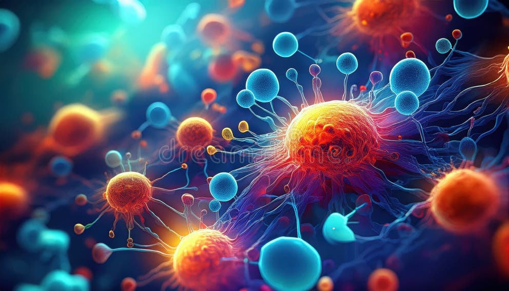 Vibrant Illustration of Cellular Interactions in Stock Photo - Image of ...