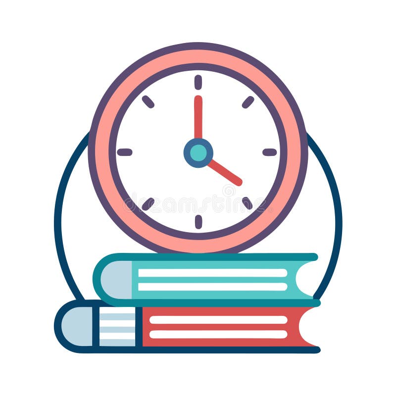 Study Time: Clock and Books Illustration for Education and Time ...