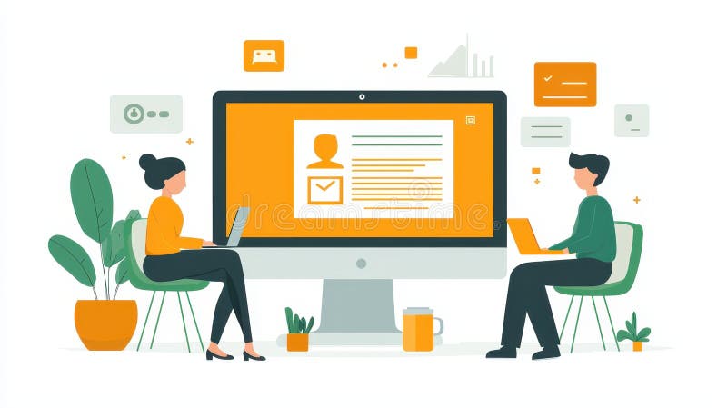 Teamwork Concept Bright Eye-level Digital Illustration of a Modern ...