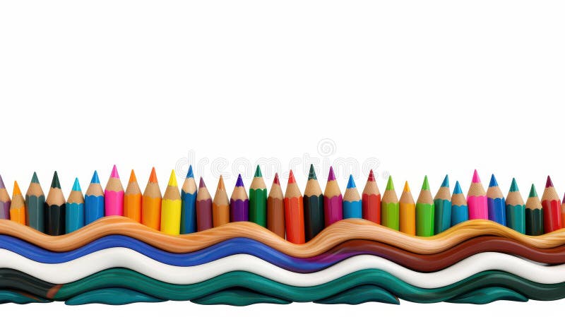 Vibrant Illustration of Colored Pencils Arranged Above Wavy ...
