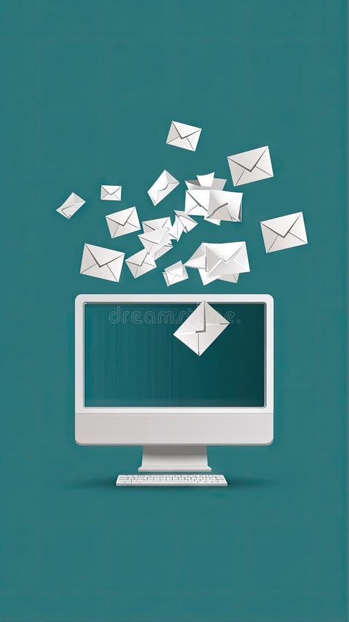 A Vibrant Illustration of a Computer Bursting with Flying Envelopes ...