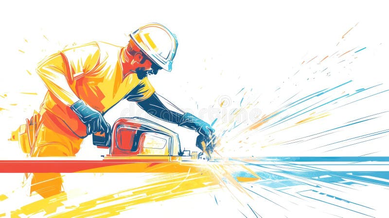 Vibrant Illustration of Construction Worker Using Power Tool Stock ...
