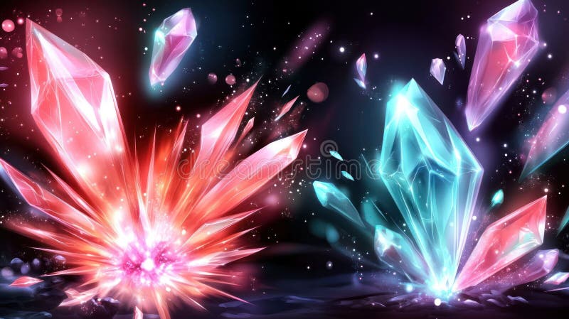 Clash of Crystal Elements: Red and Blue Gem Explosion Stock ...