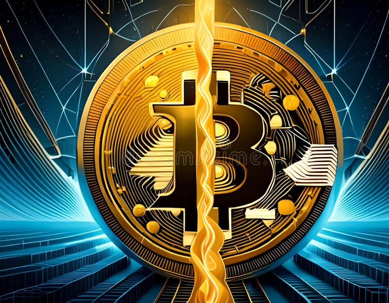 Vibrant Illustration Depicting the Bitcoin Halving Event with Glowing ...