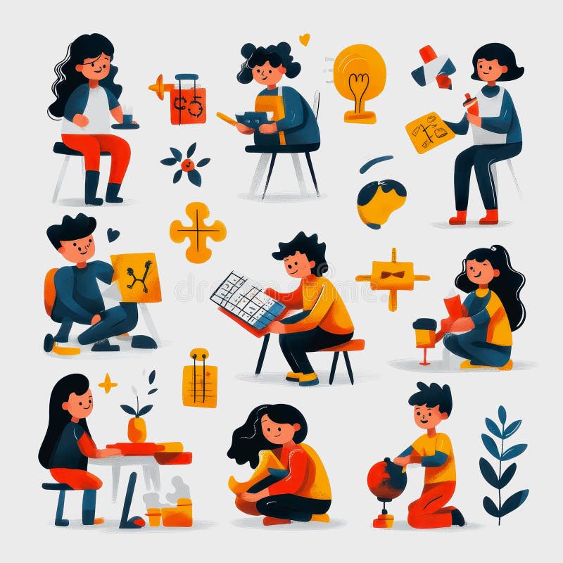 Colorful Illustrations of Diverse Characters Engaged in Various ...