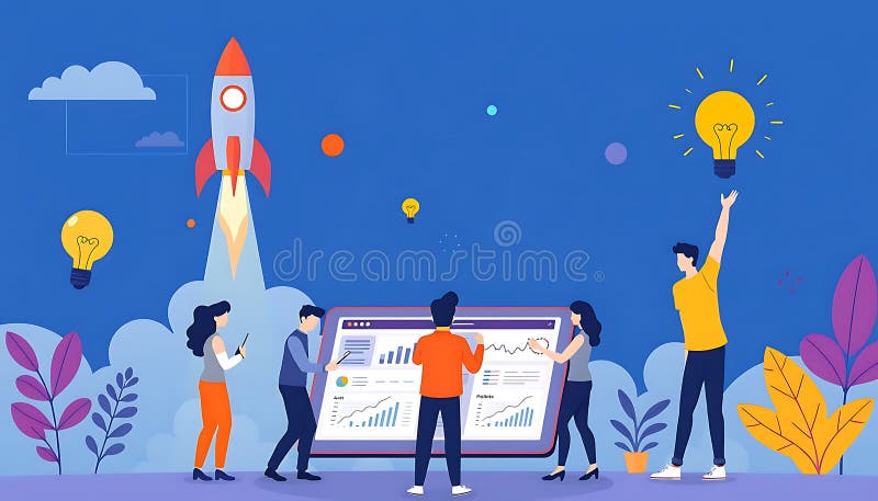Team Collaboration for a Successful Business Launch Stock Illustration ...