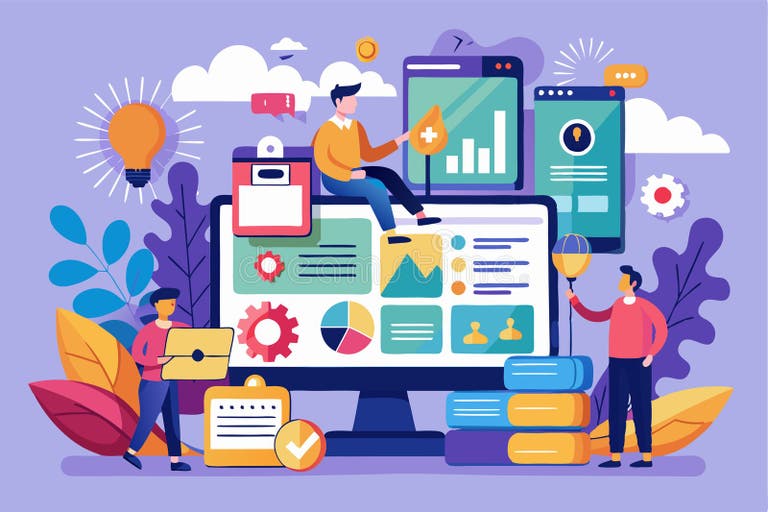 A Vibrant Illustration Depicting Individuals Interacting with Digital ...