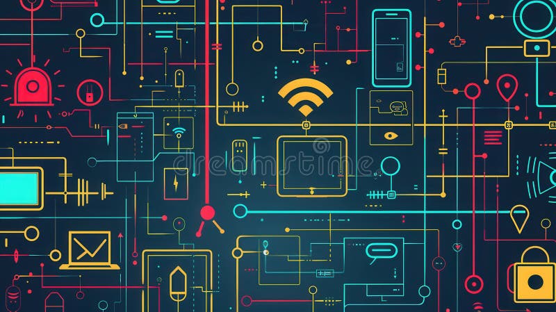A Vibrant Illustration Depicting Interconnected Smart Home Devices Such ...