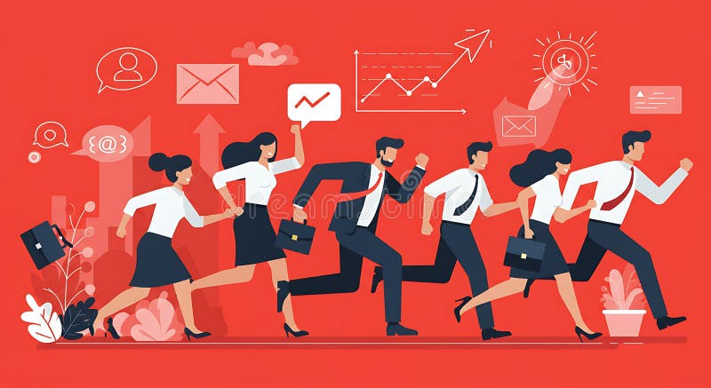 A Group of Business Professionals Running Toward Success Stock ...