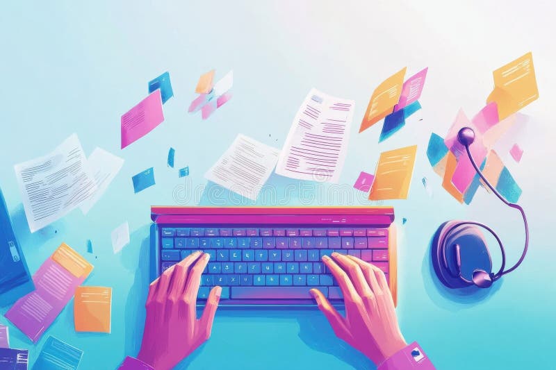 Creative Illustration of Office Productivity with Flying Documents ...