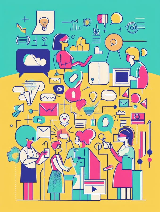 A Vibrant Illustration Depicting People Collaborating Sharing Ideas ...
