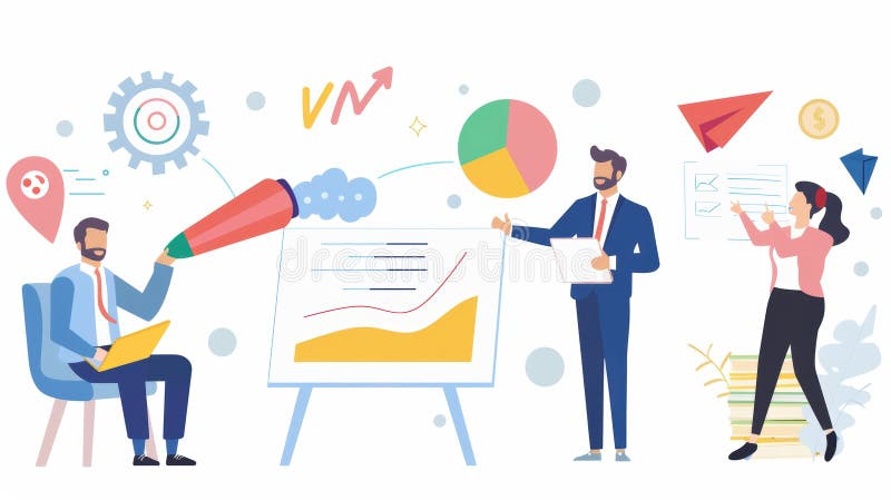 Vibrant Illustration Depicting Team of Professionals Collaborating on ...