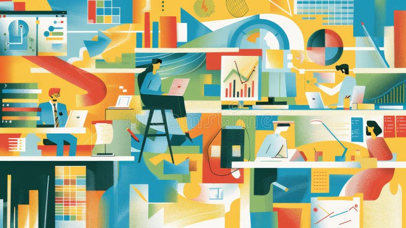 A Vibrant Illustration Depicting a Team Working Together in a Modern ...
