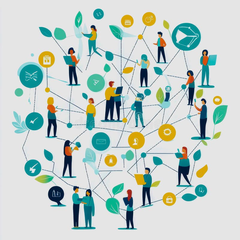 Colorful Illustration of Diverse People Engaging in Networking Activities through Technology and ...