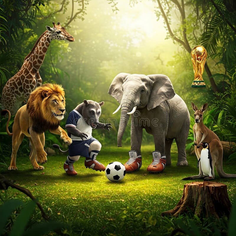 A Whimsical Jungle Soccer Scene Featuring Diverse Animals Playing ...