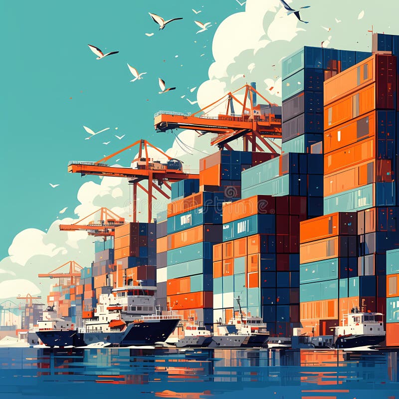 Container Ships at Port stock illustration. Illustration of warehouse ...